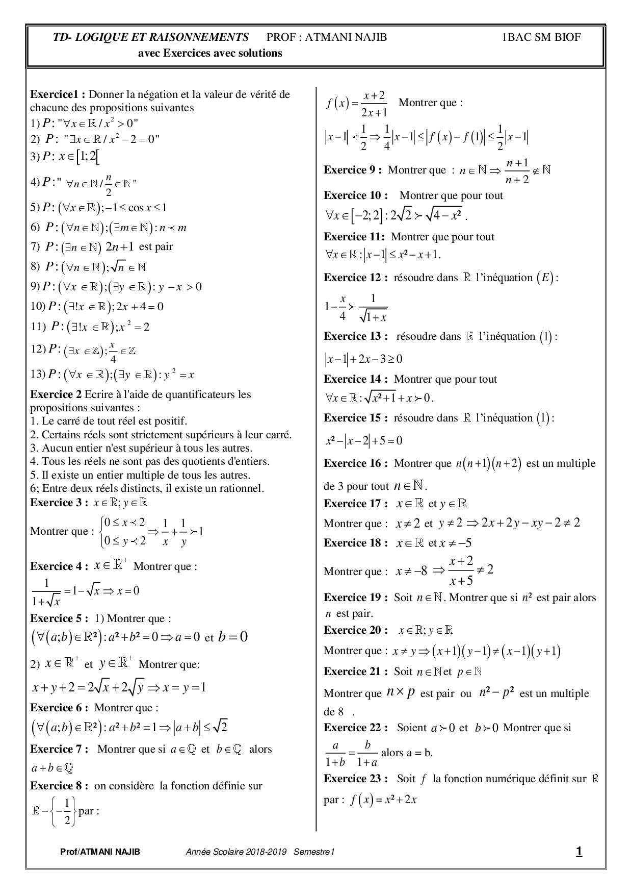 Notions de logique - Série d'exercices 1 - AlloSchool