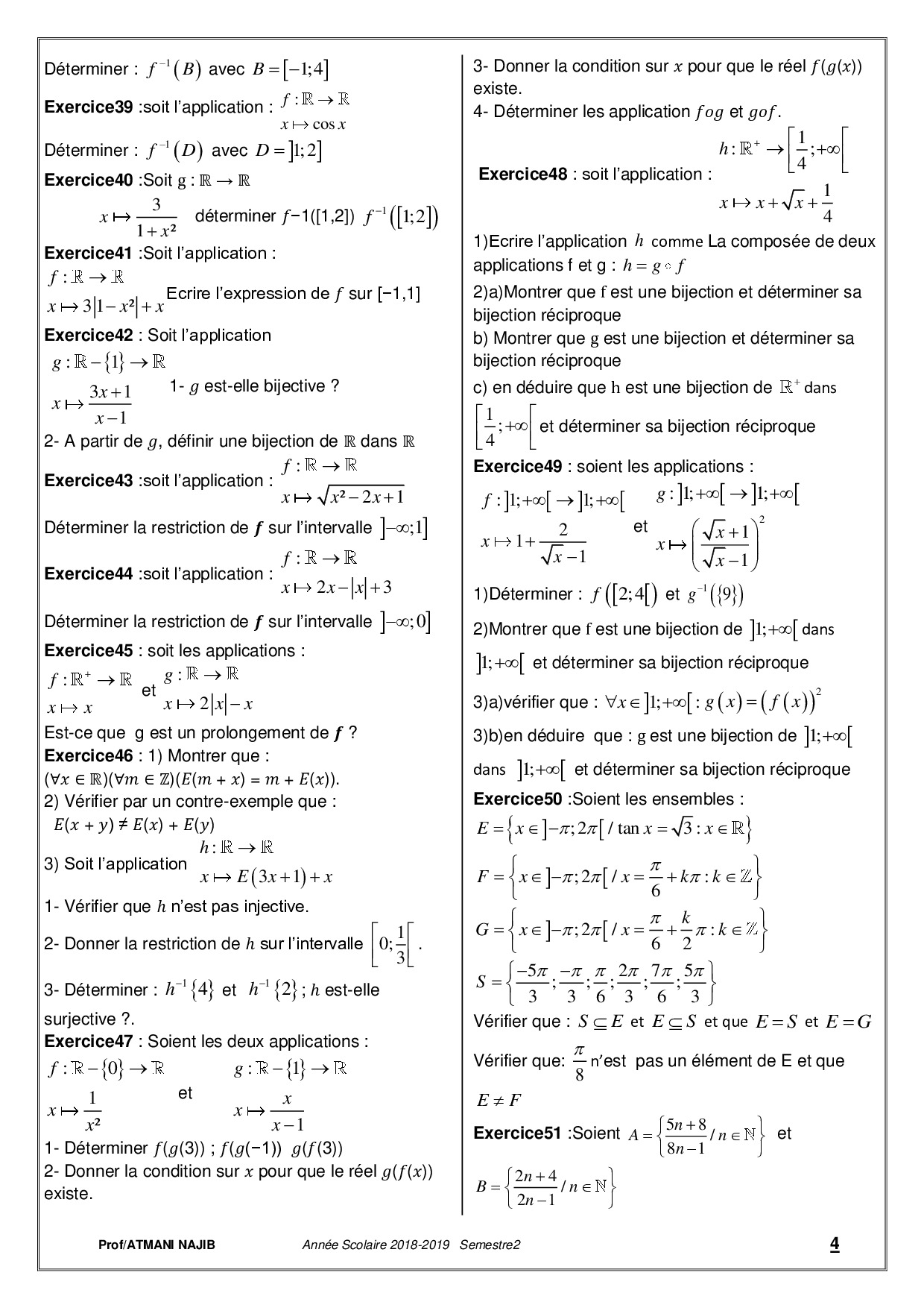 Ensembles et applications - Série d'exercices 1 - AlloSchool