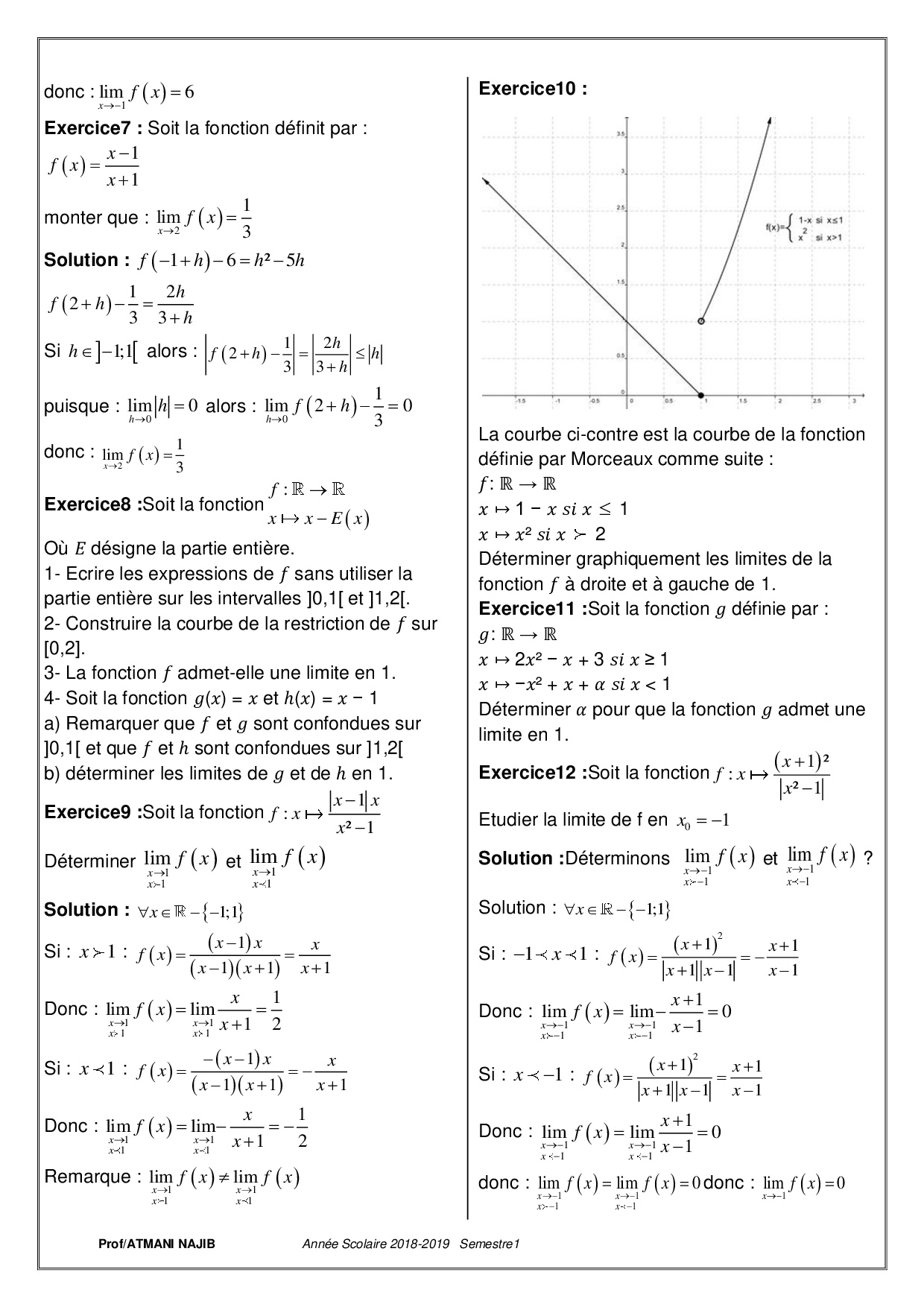 Limites d’une fonction - Corrigé série d'exercices 1 - AlloSchool