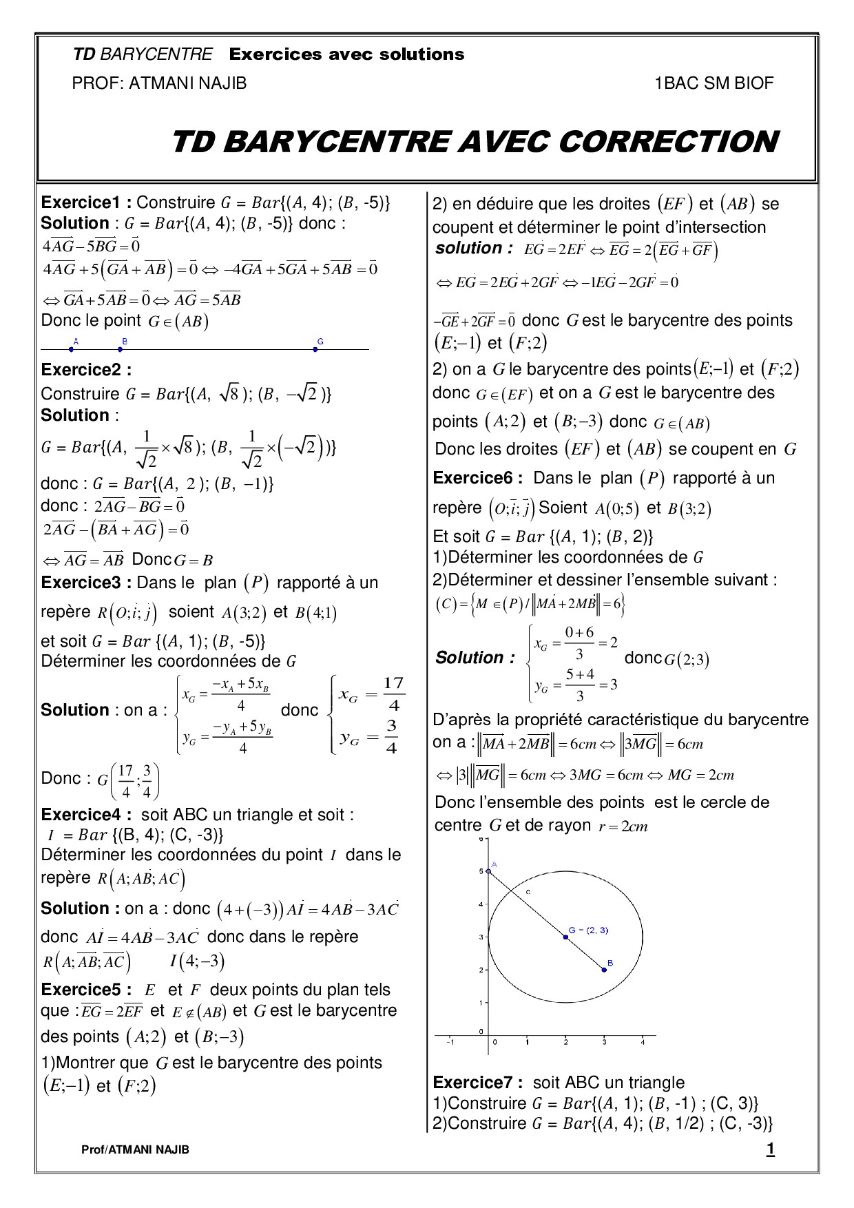 Le barycentre dans le plan - Exercices corrigés 1 - AlloSchool