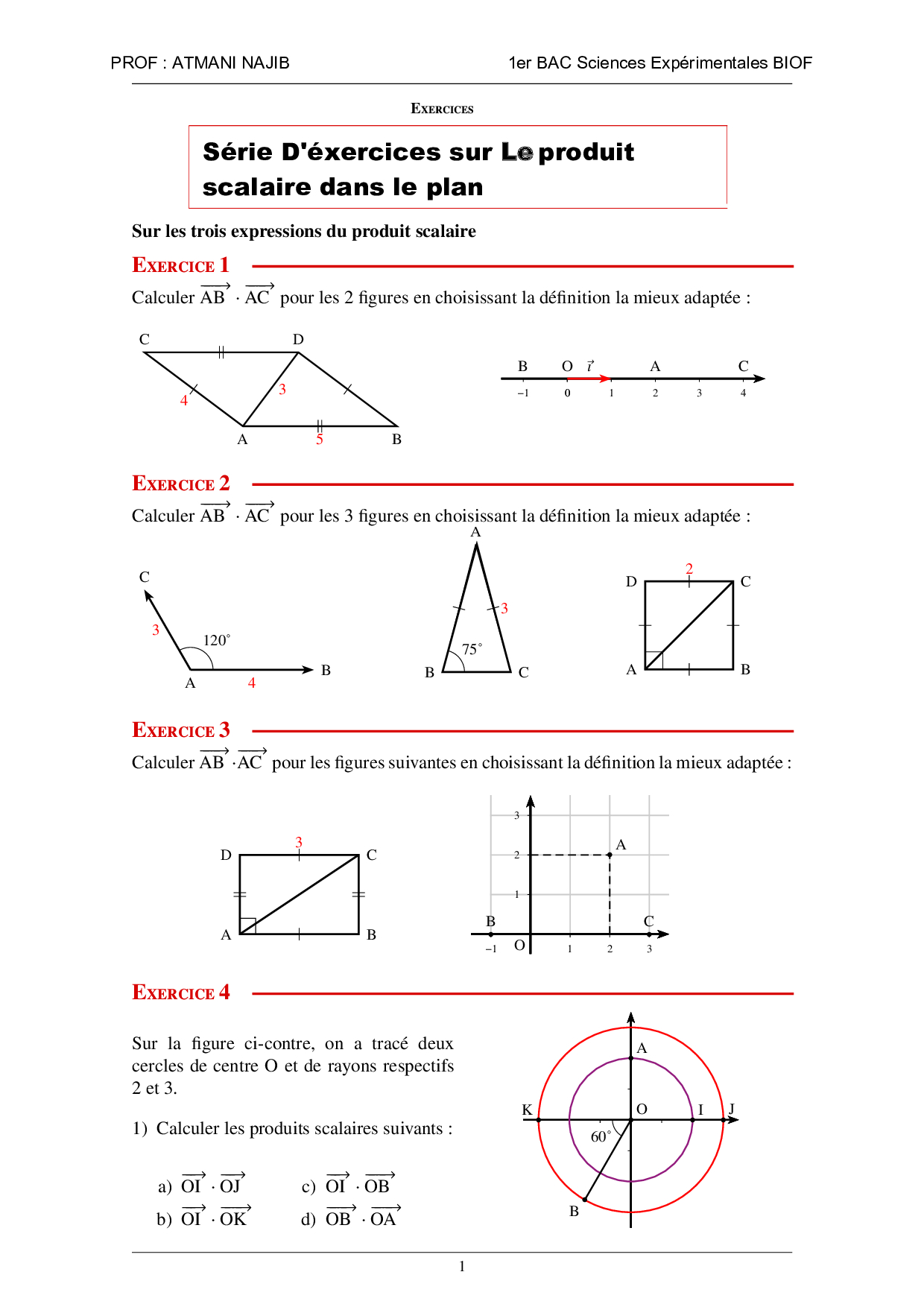 Le produit scalaire dans le plan - Exercices non corrigés 4 - AlloSchool