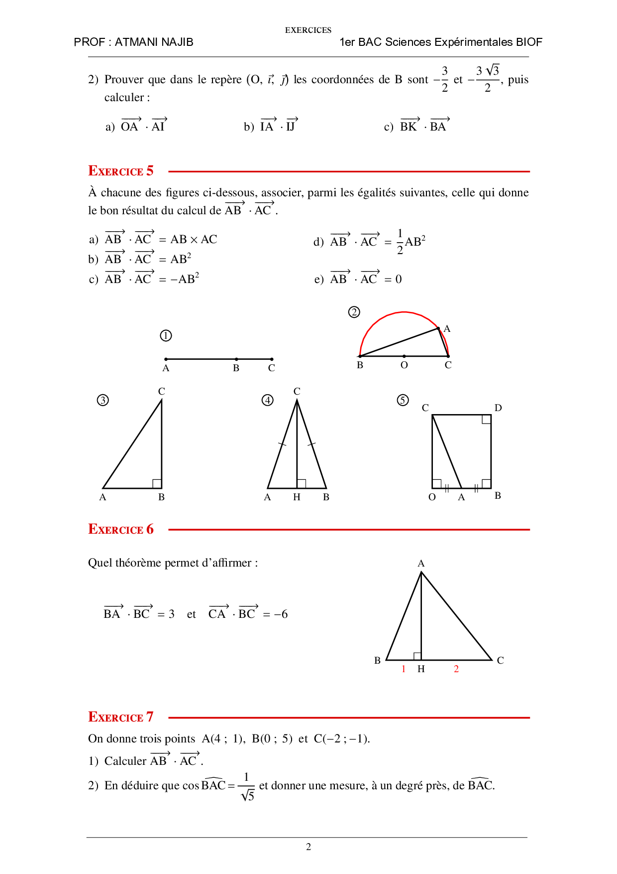 Le produit scalaire dans le plan - Exercices non corrigés 4 - AlloSchool