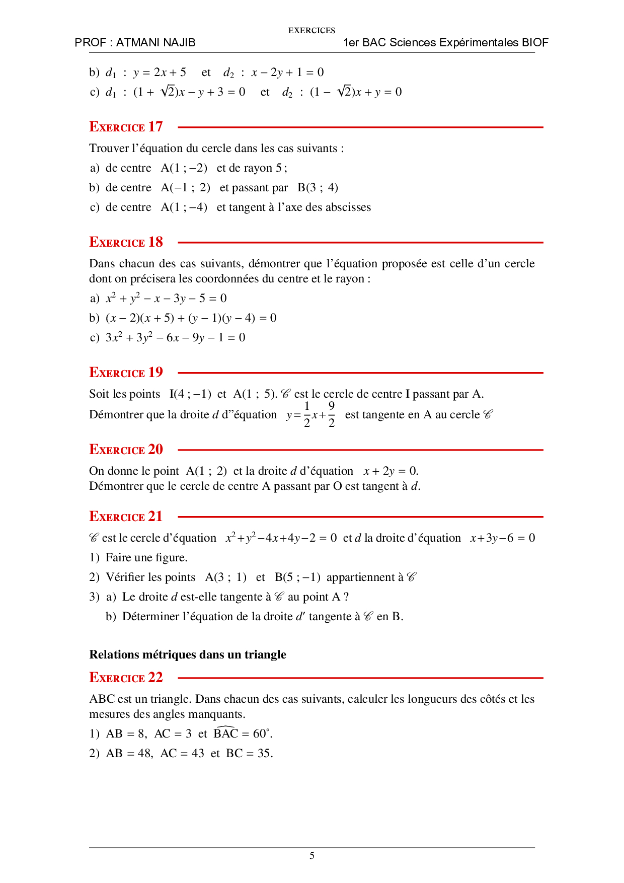 Le produit scalaire dans le plan - Exercices non corrigés 4 - AlloSchool
