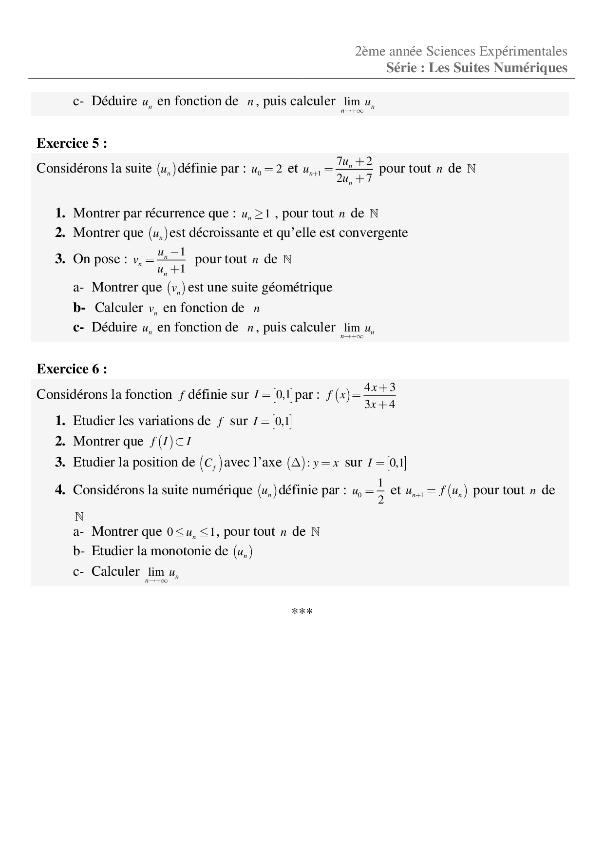 Suites numériques - Série d'exercices 1 - AlloSchool