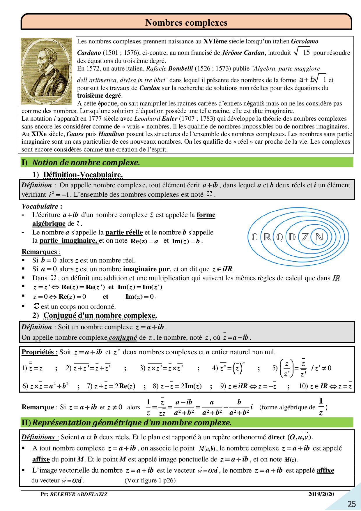 Nombres complexes 1&2 - Résumé de cours 4 - AlloSchool
