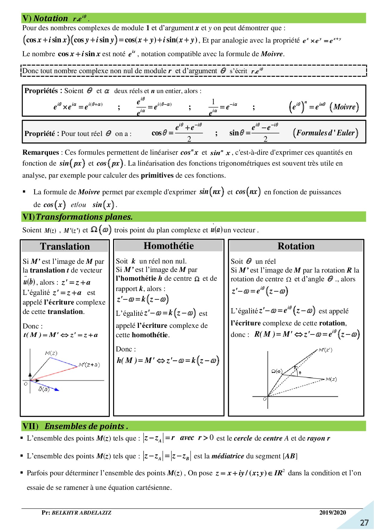 Nombres complexes 1&2 - Résumé de cours 4 - AlloSchool