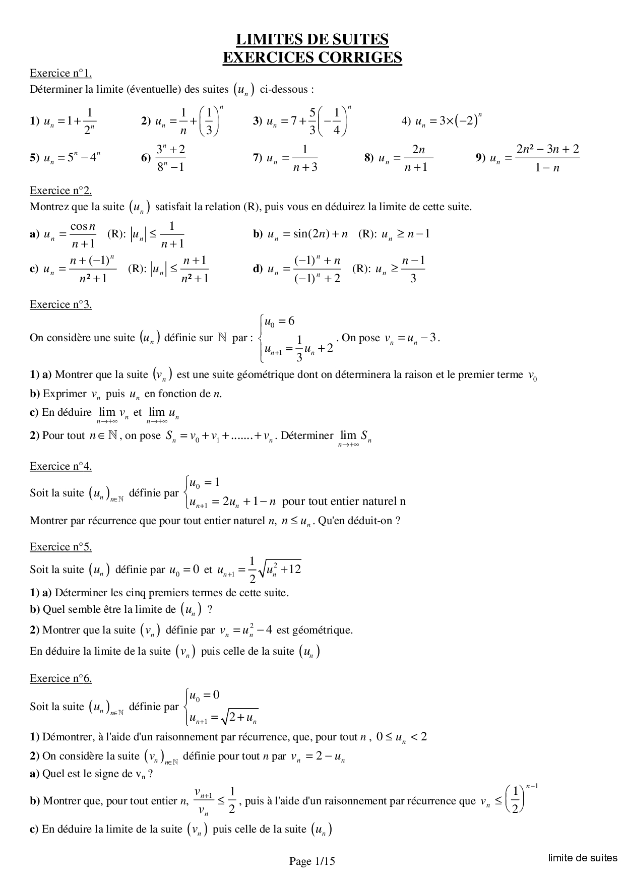 Suites numériques - Série d'exercices 3 - AlloSchool