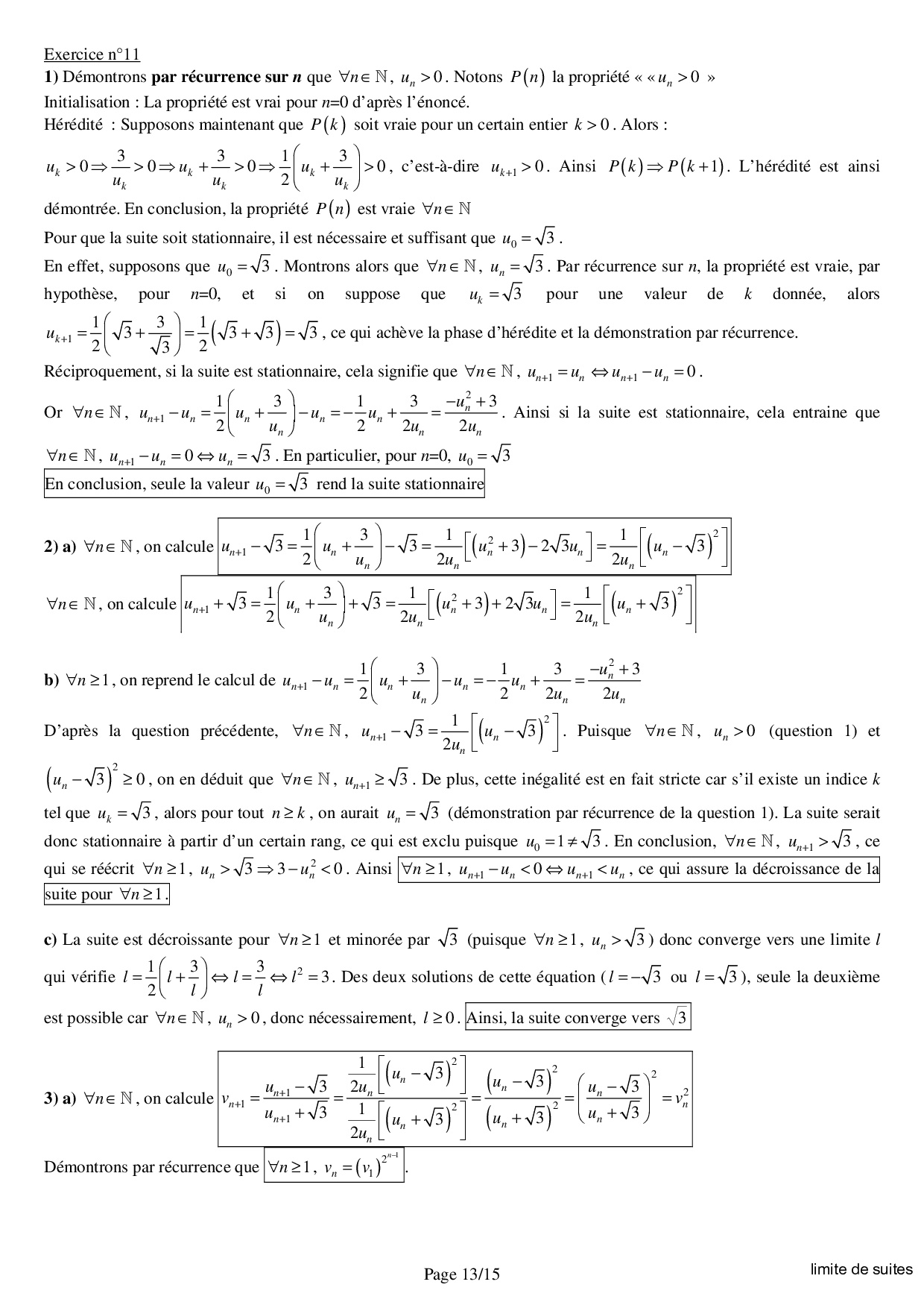 Suites numériques - Corrigé série d'exercices 3 - AlloSchool