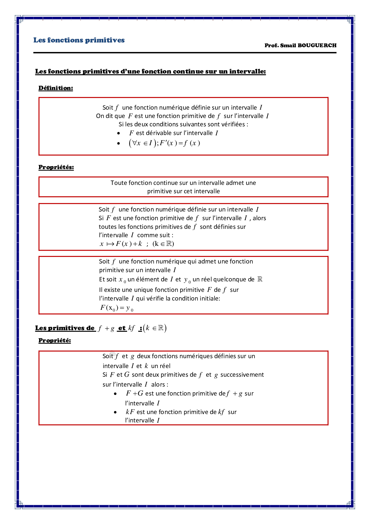 Fonctions primitives - Résumé de cours 3 - AlloSchool