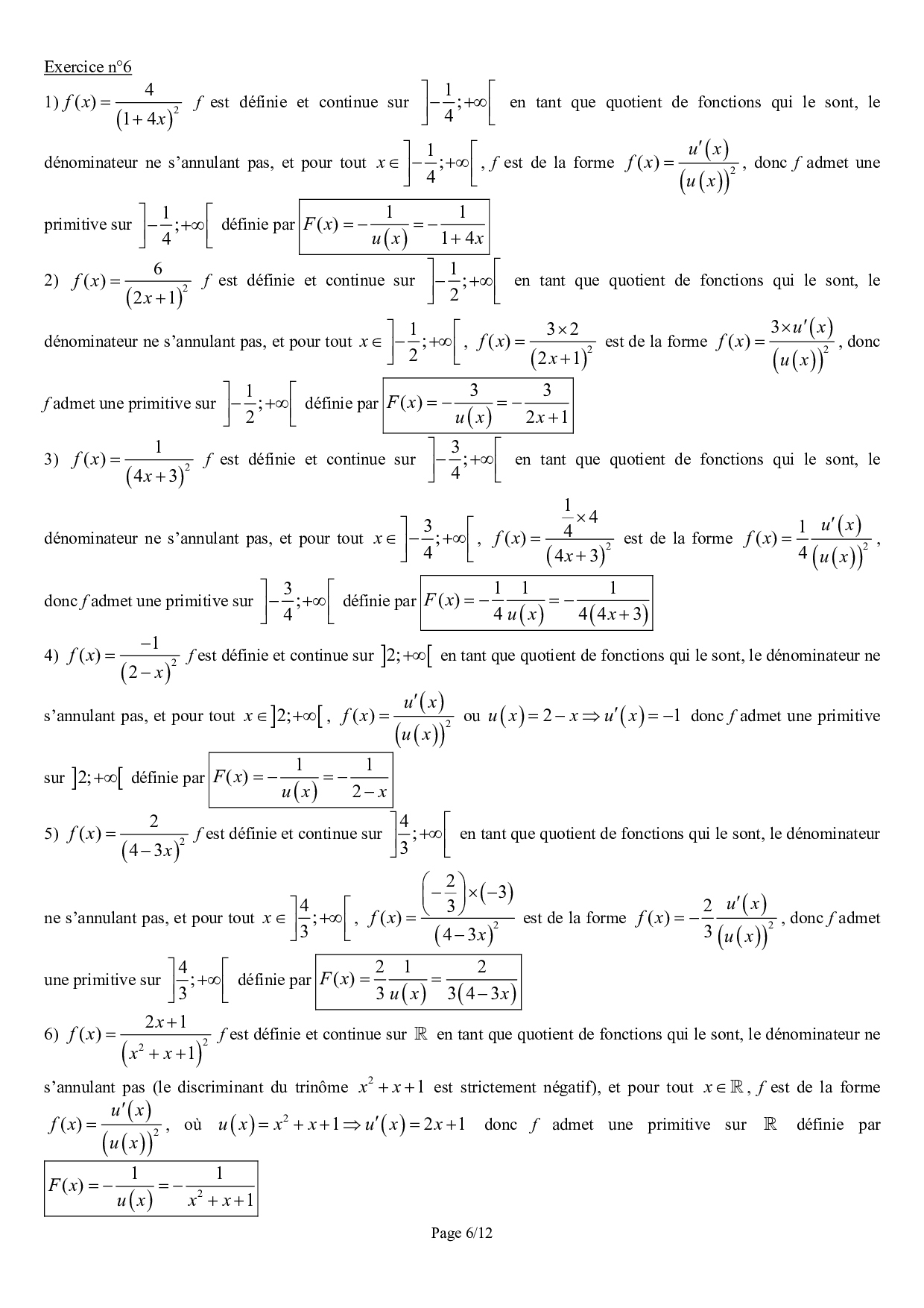Fonctions primitives - Corrigé série d'exercices 2 - AlloSchool