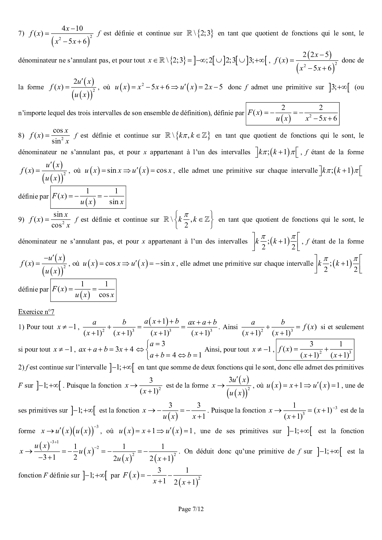 Fonctions primitives - Corrigé série d'exercices 2 - AlloSchool