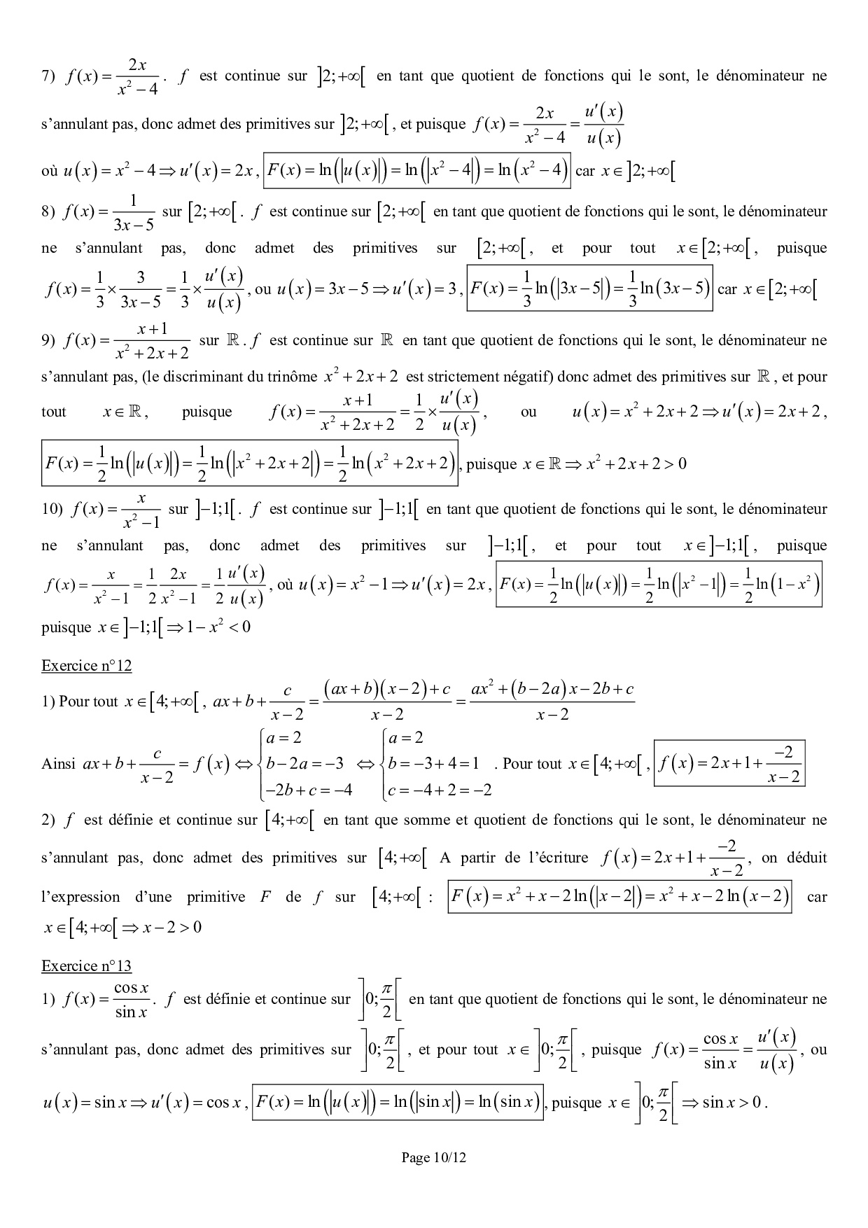 Fonctions primitives - Corrigé série d'exercices 2 - AlloSchool