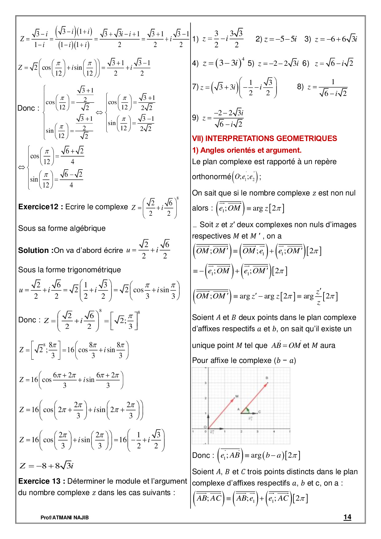 Nombres complexes 1 - Cours et exercices corrigés - AlloSchool