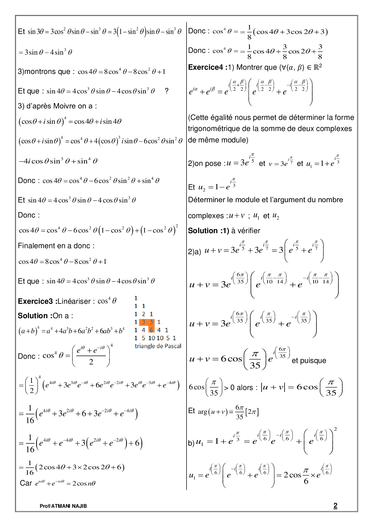 Nombres complexes 2 - Corrigé série d'exercices 1 - AlloSchool