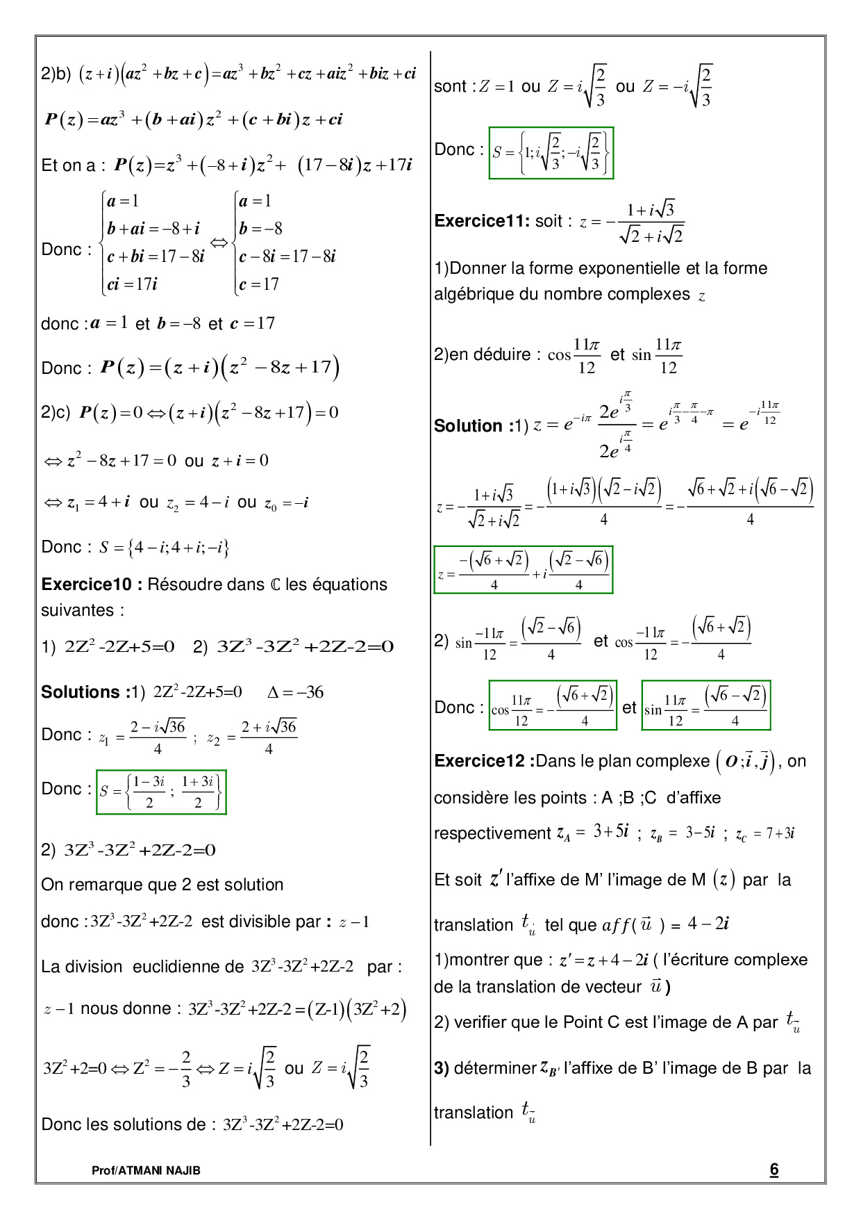 Nombres complexes 2 - Corrigé série d'exercices 1 - AlloSchool