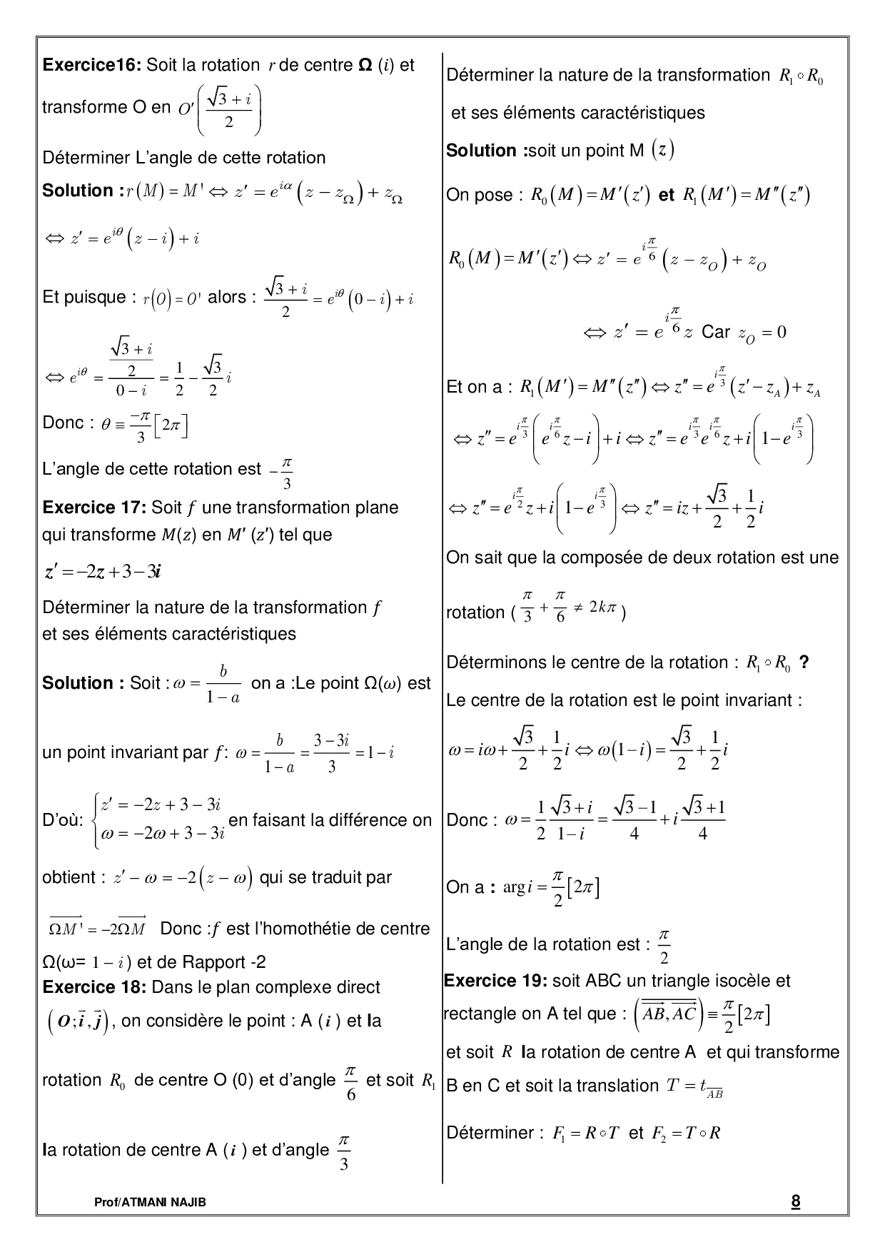 Nombres complexes 2 - Corrigé série d'exercices 1 - AlloSchool