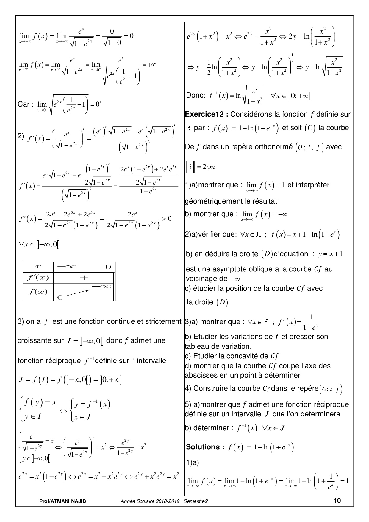 Fonctions exponentielles - Corrigé série d'exercices 1 - AlloSchool