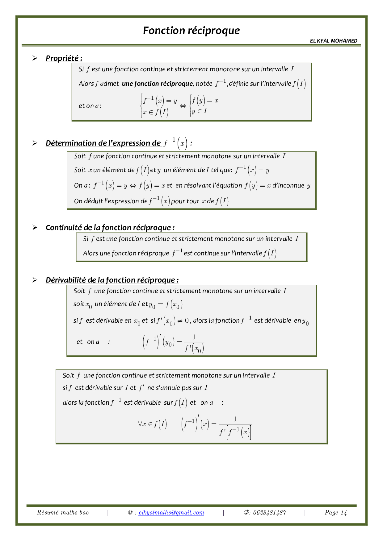 Fonction réciproque - Résumé de cours 1 - AlloSchool