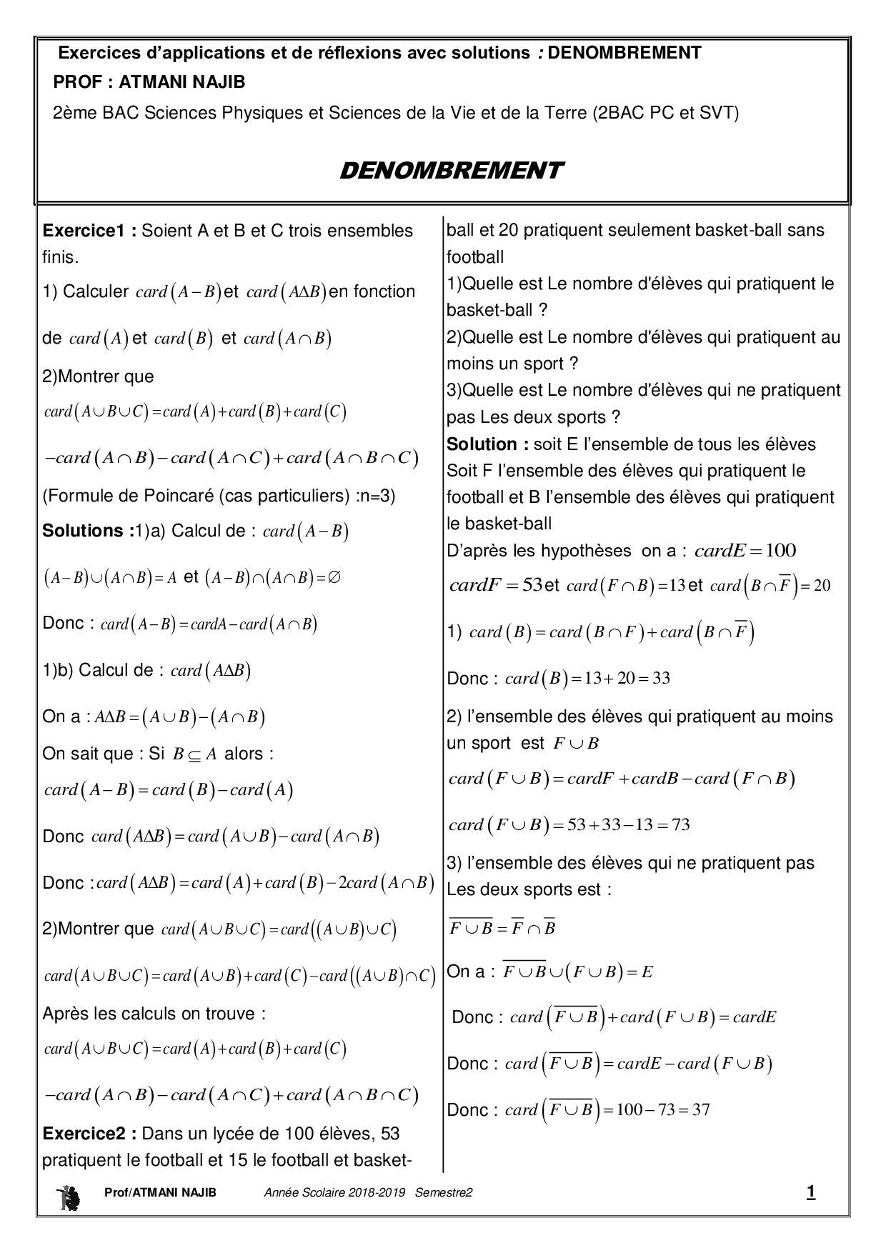 Dénombrement - Corrigé série d'exercices 1 - AlloSchool