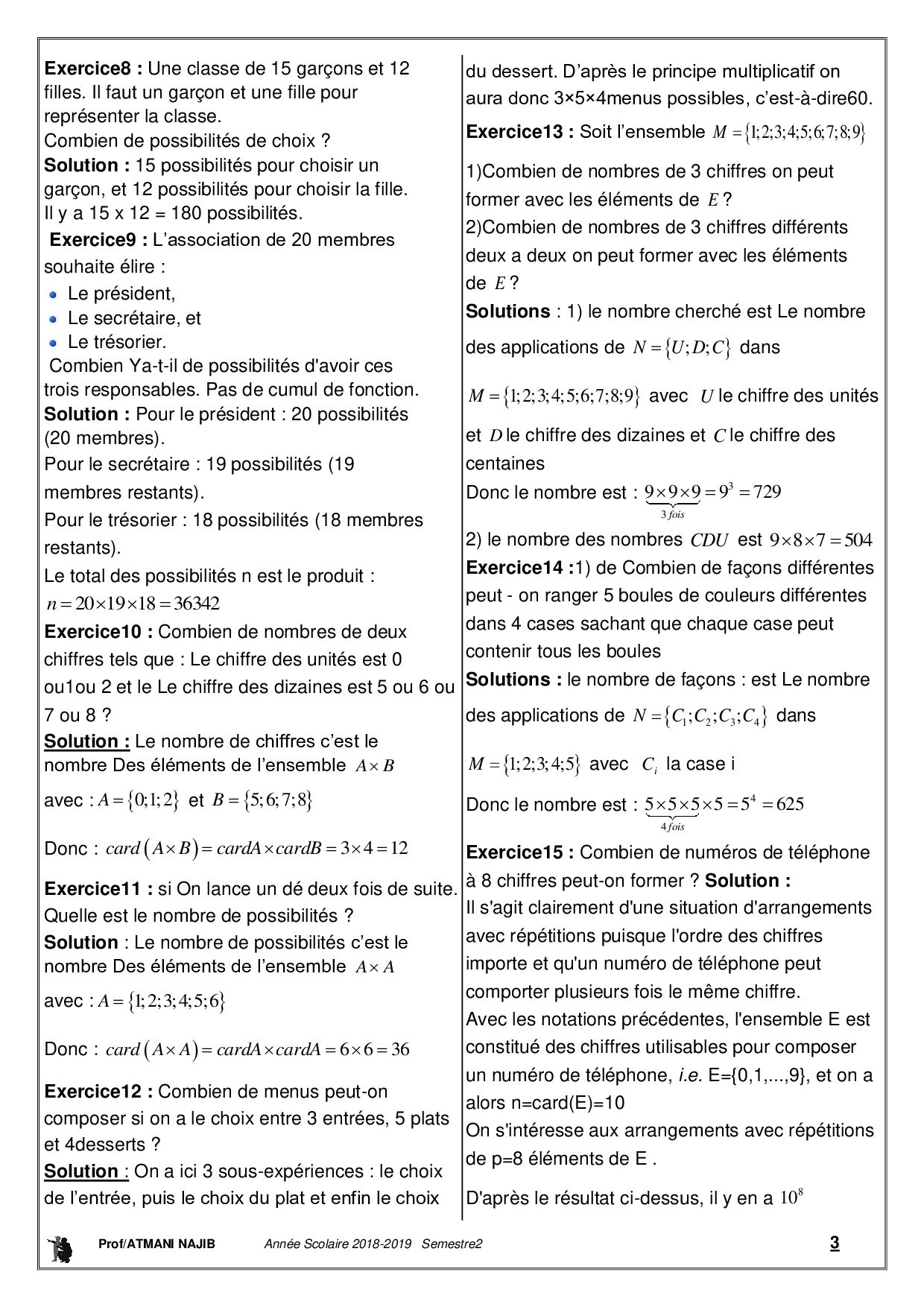 Dénombrement - Corrigé série d'exercices 1 - AlloSchool