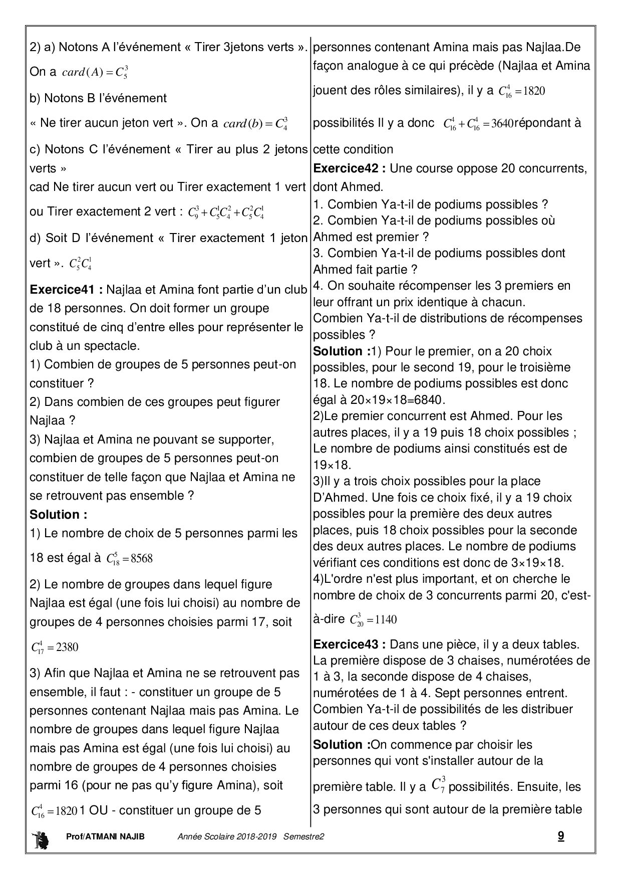Dénombrement - Corrigé série d'exercices 1 - AlloSchool