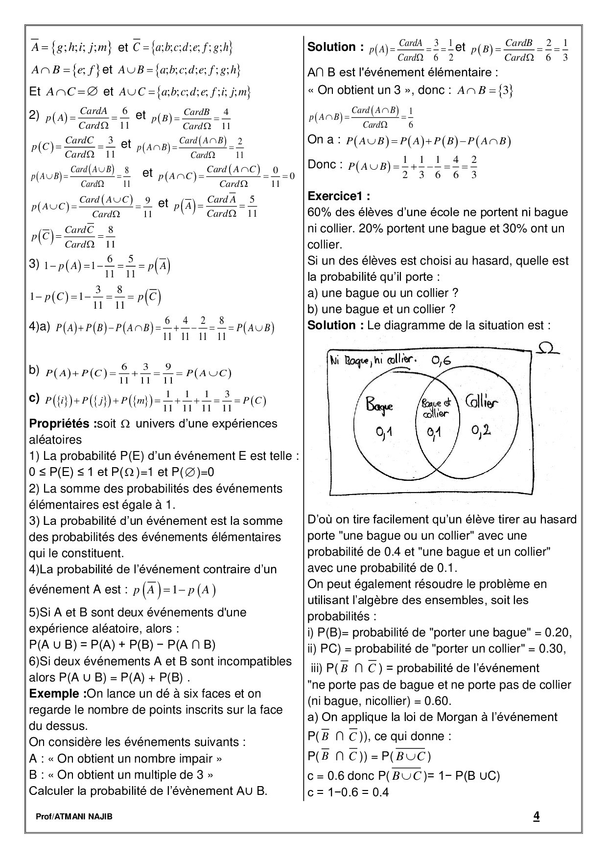 Probabilités - Cours et exercices corrigés - AlloSchool