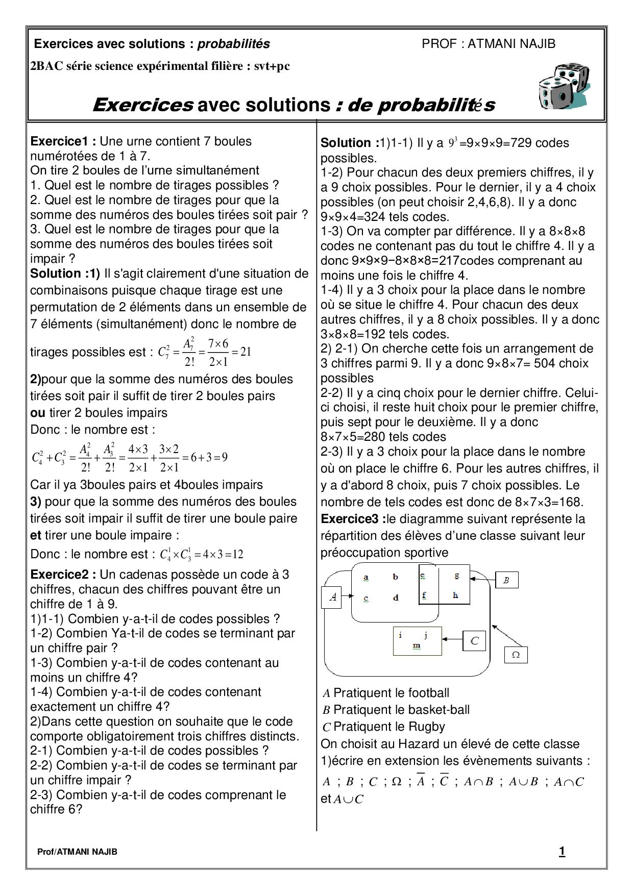 Probabilités - Corrigé série d'exercices 1 - AlloSchool