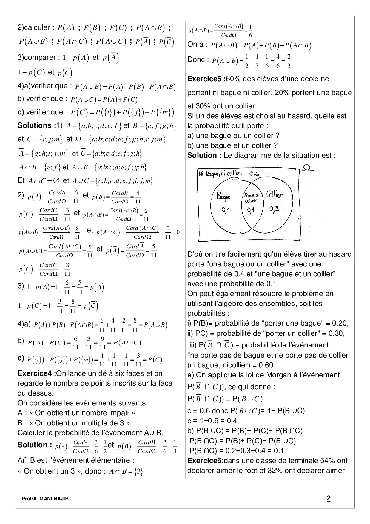 Probabilités - Corrigé série d'exercices 1 - AlloSchool