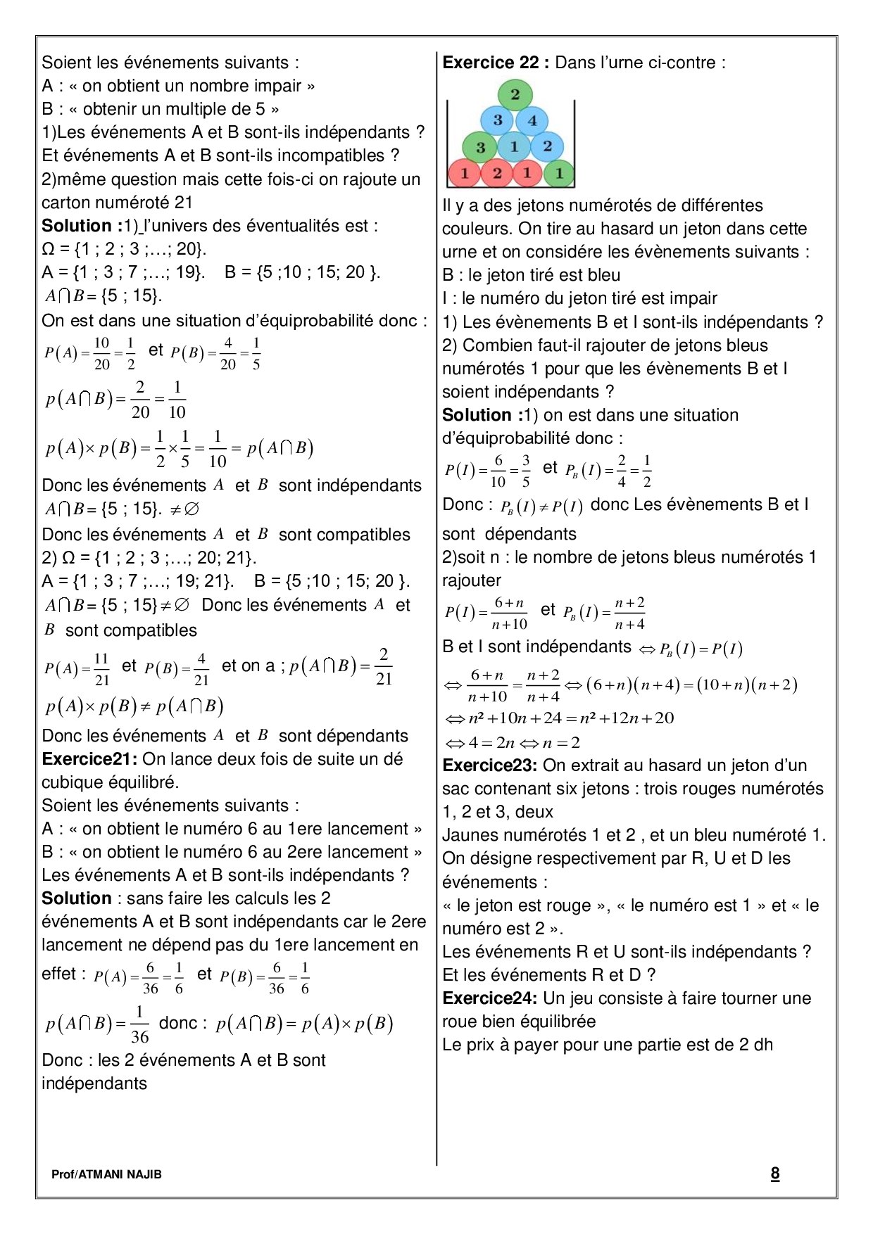 Probabilités - Corrigé série d'exercices 1 - AlloSchool