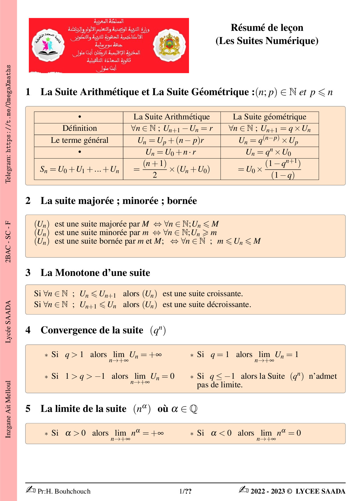Suites numériques - Résumé de cours 10 - AlloSchool