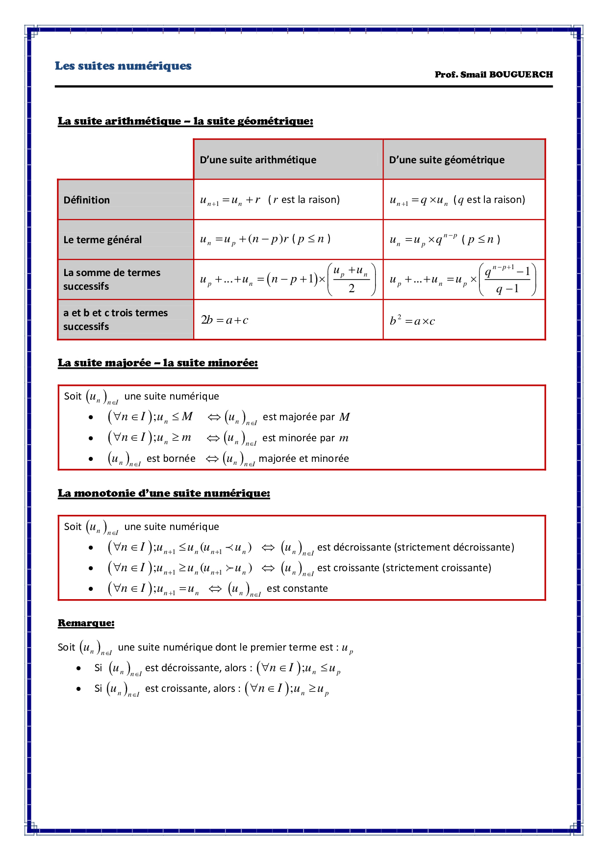 Suites Numériques Résumé De Cours 4 Alloschool