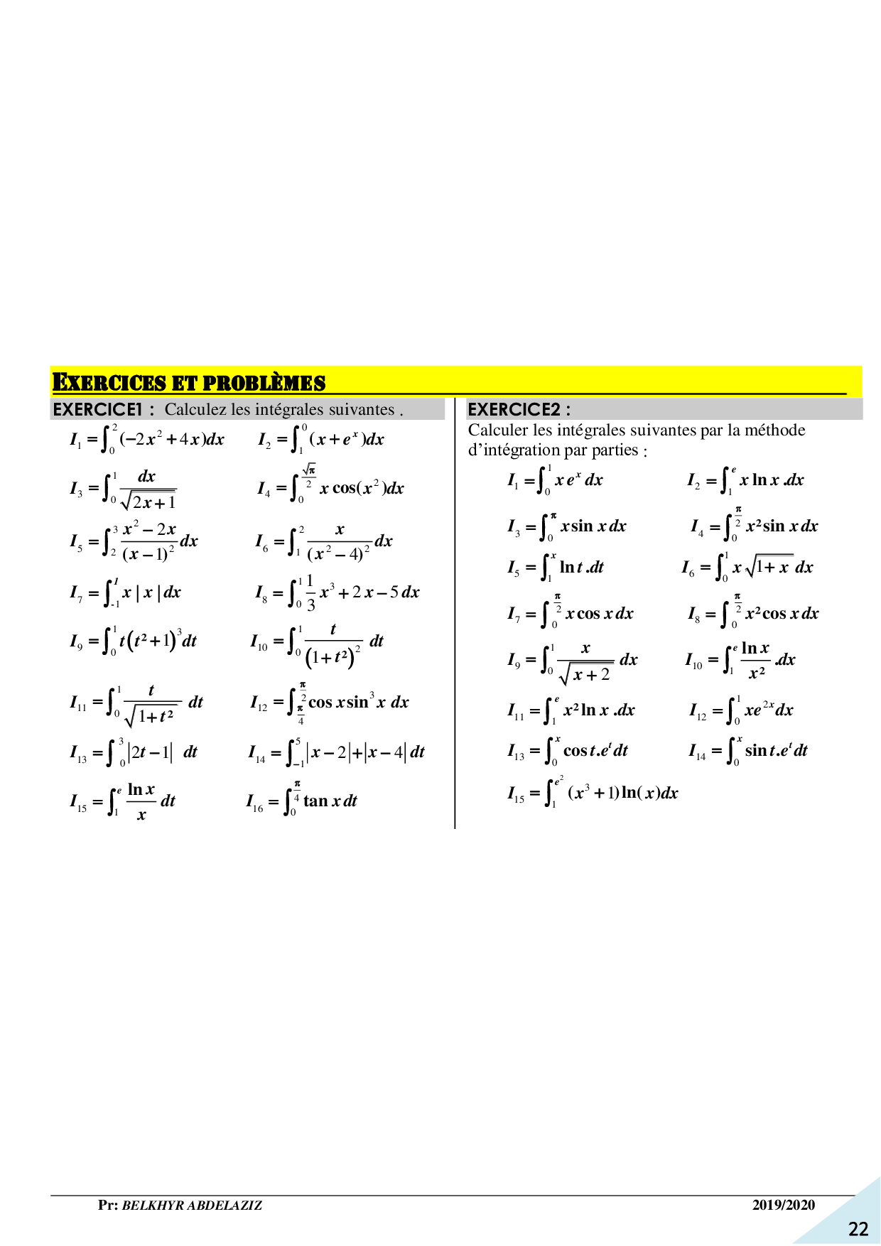 Calcul intégral - Exercices non corrigés 3 - AlloSchool