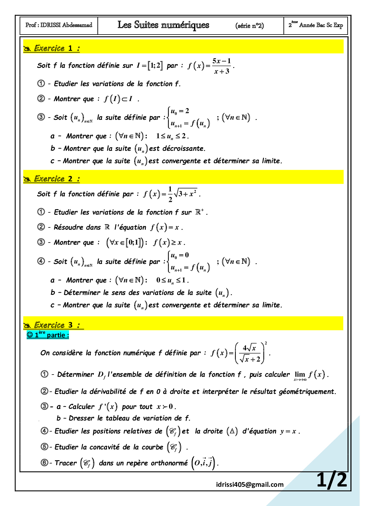 Suites numériques - Exercices non corrigés 2 - AlloSchool