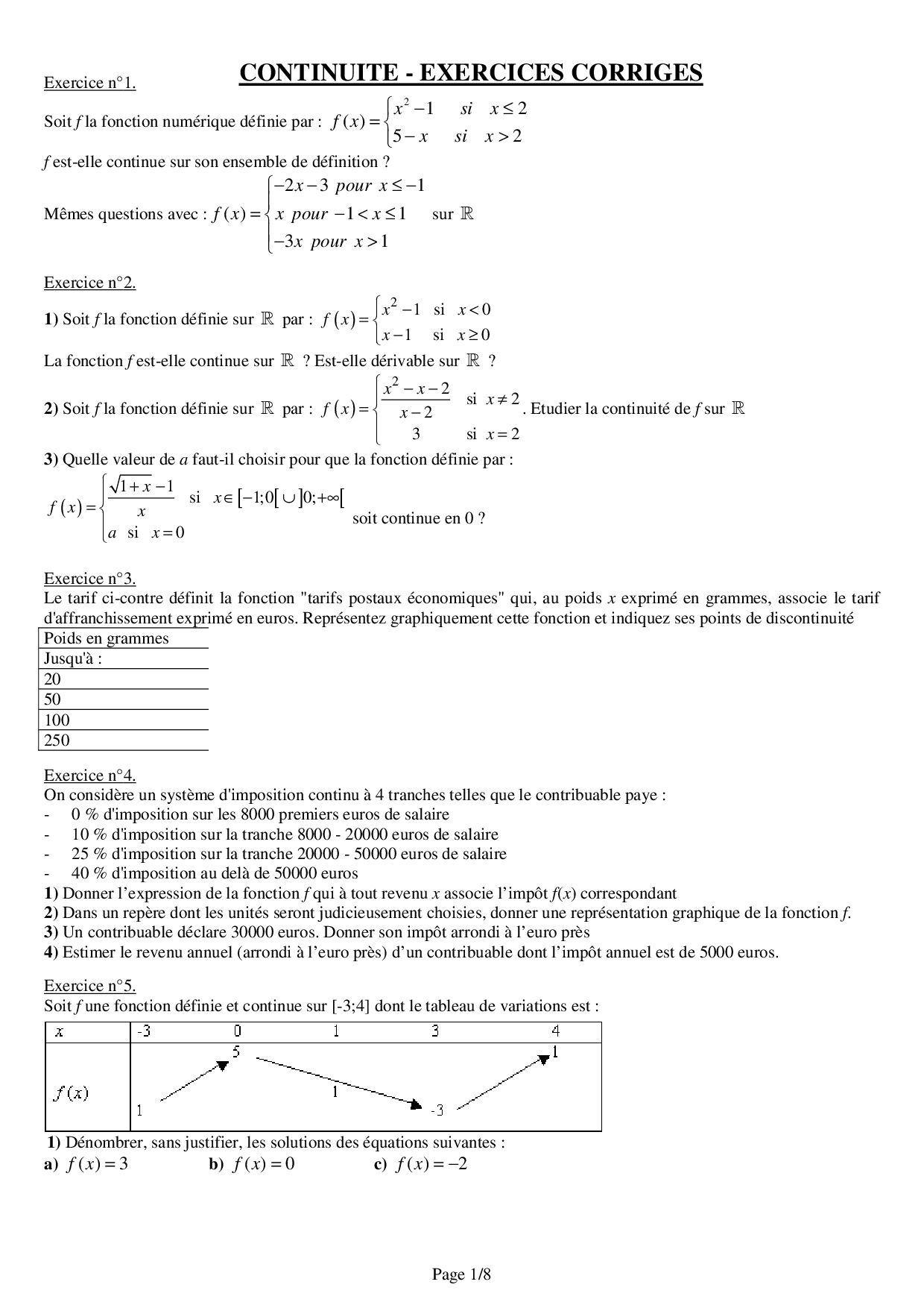 Limites et continuité - Exercices corrigés 1 - AlloSchool