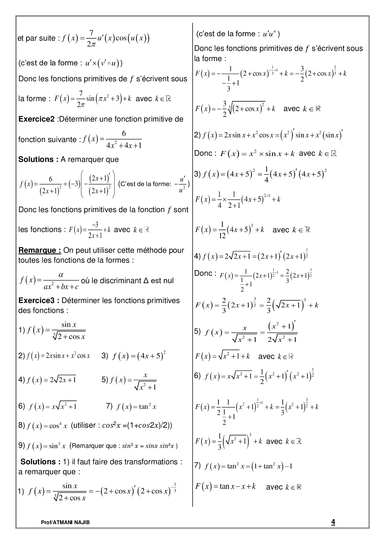 Fonctions primitives - Cours et exercices corrigés - AlloSchool