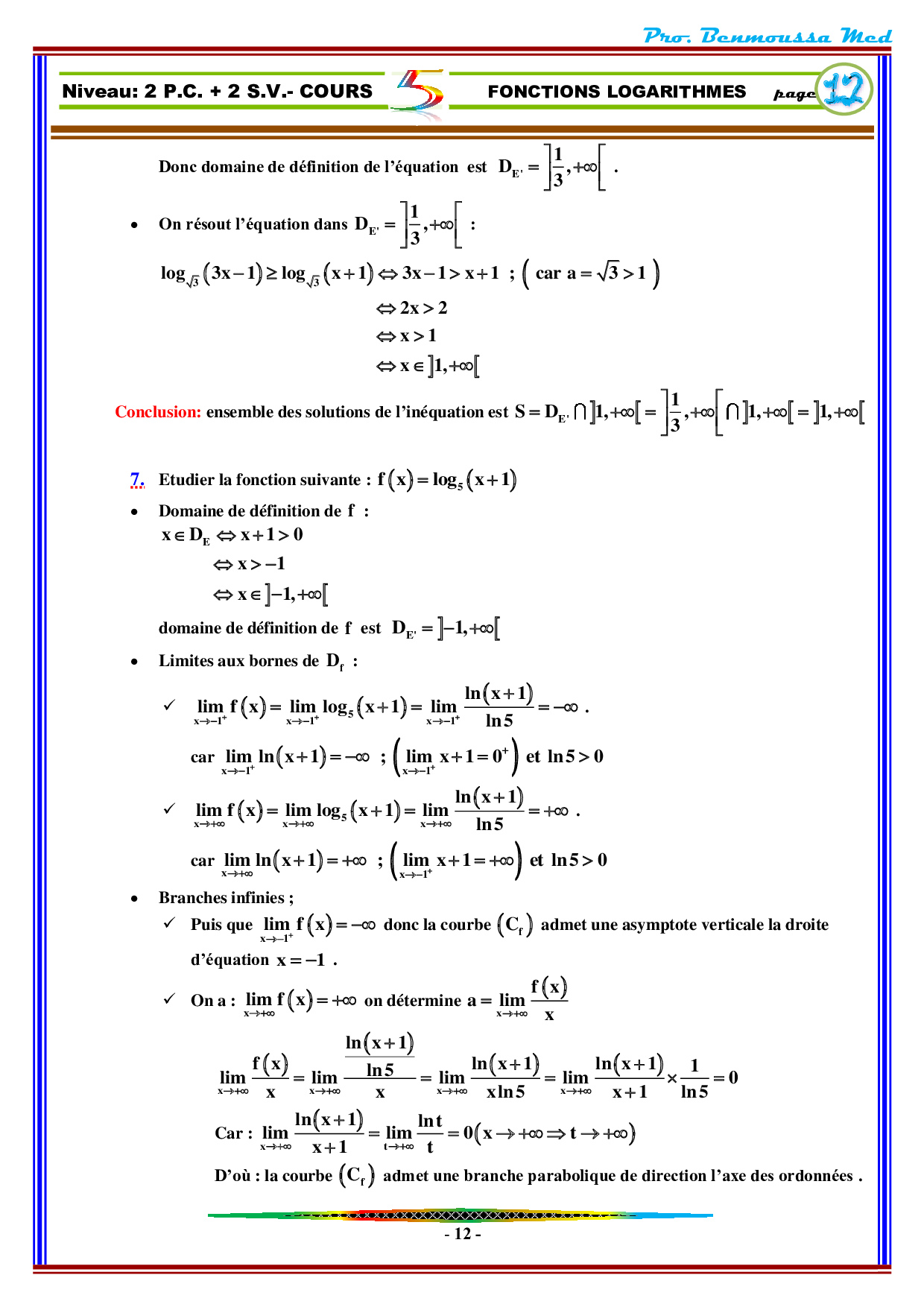 Fonctions logarithmiques - Cours 1 - AlloSchool