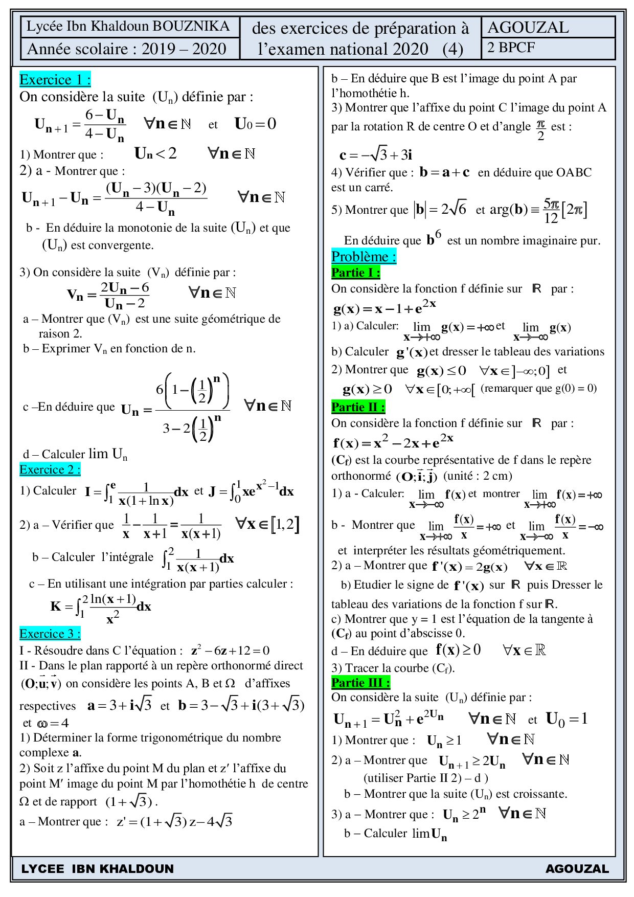 Préparation à l’examen national 2020 - Série d'exercices 1 - AlloSchool