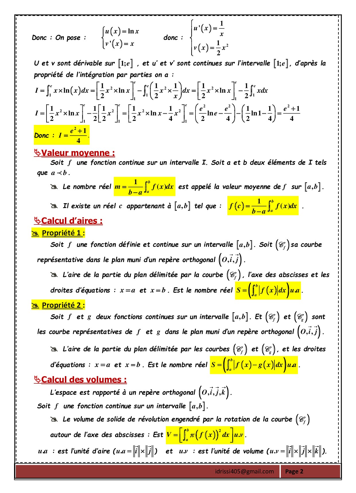 Calcul intégral - Résumé de cours 5 - AlloSchool