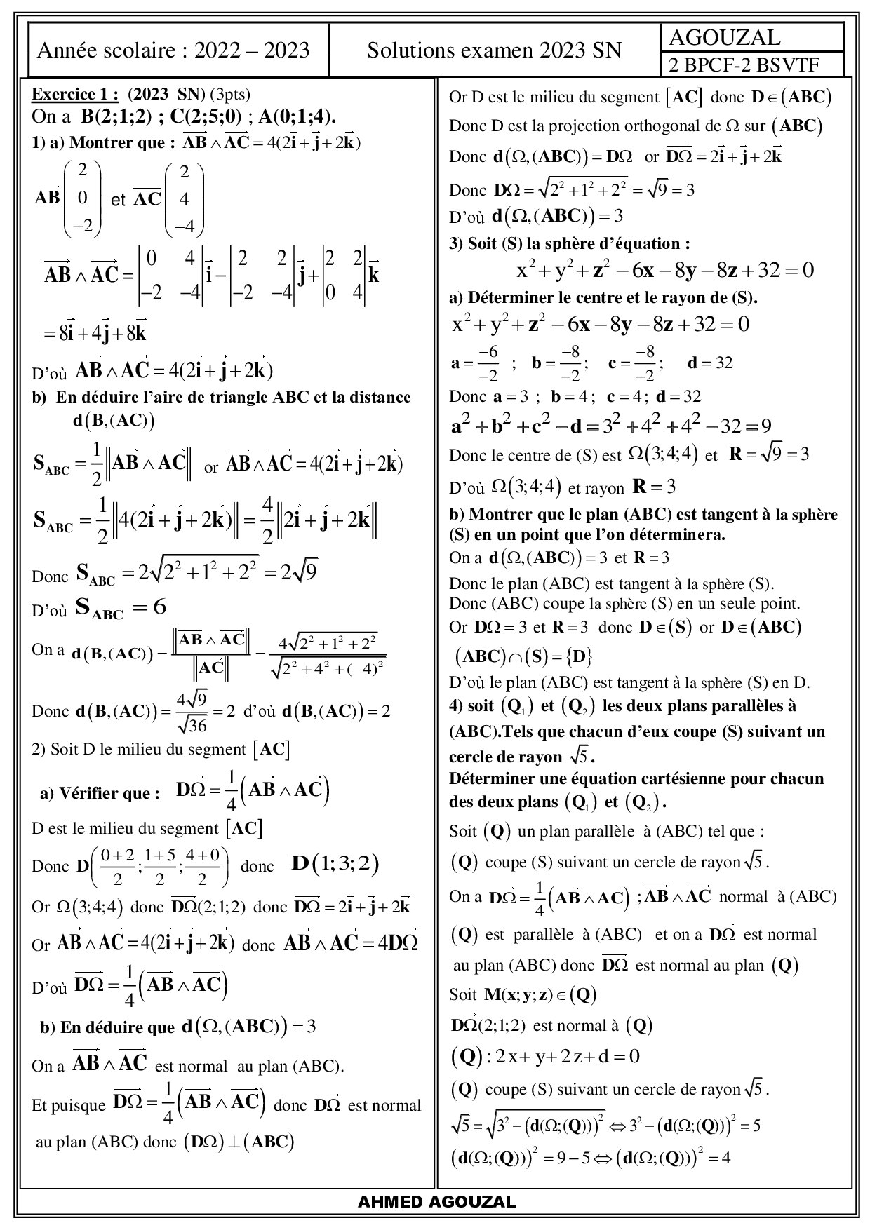 Examen National Maths Sciences et Technologies 2023 Normale - Corrigé ...