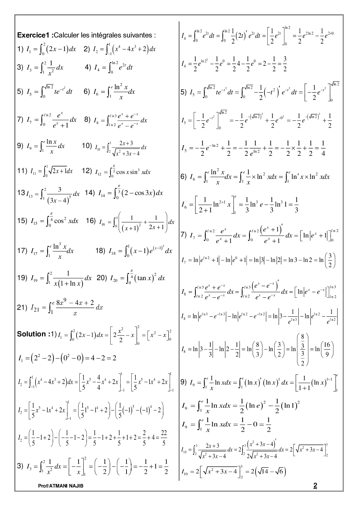 Calcul intégral - Cours et exercices corrigés - AlloSchool