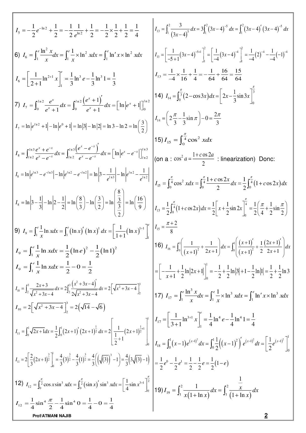 Calcul intégral - Corrigé série d'exercices 1 - AlloSchool