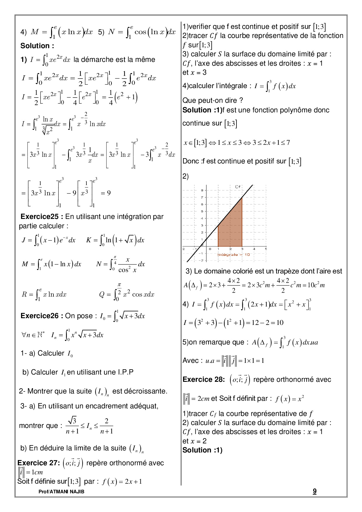 Calcul intégral - Corrigé série d'exercices 1 - AlloSchool
