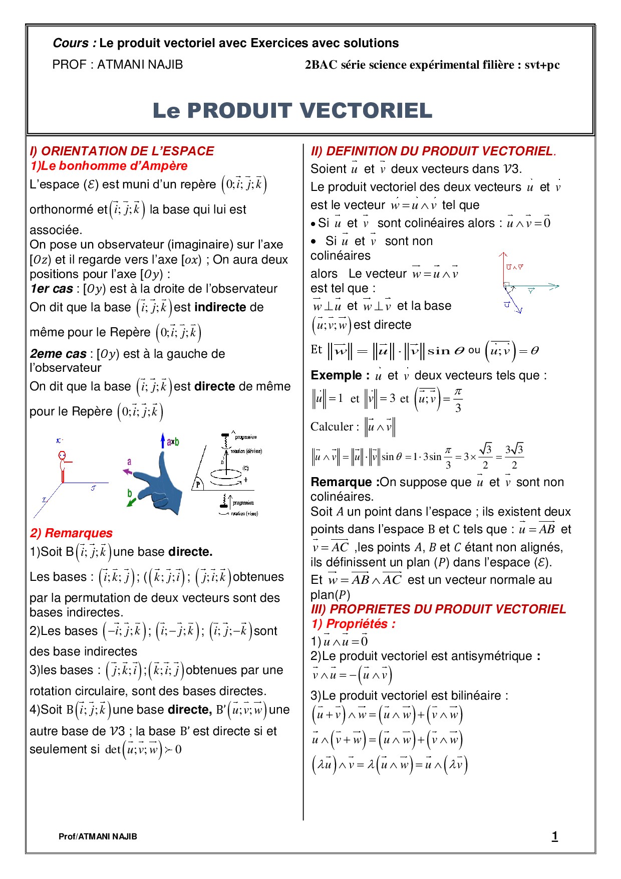 Produit vectoriel - Cours et exercices corrigés - AlloSchool