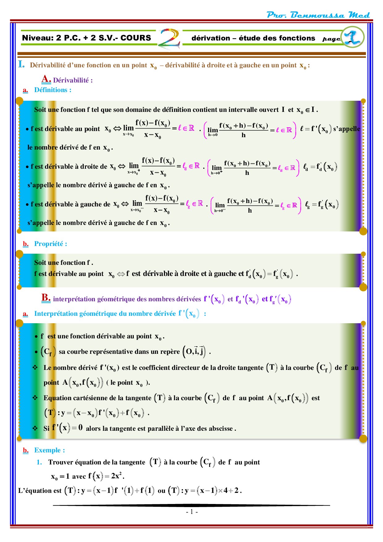 Dérivation et étude des fonctions - Cours 1 - AlloSchool