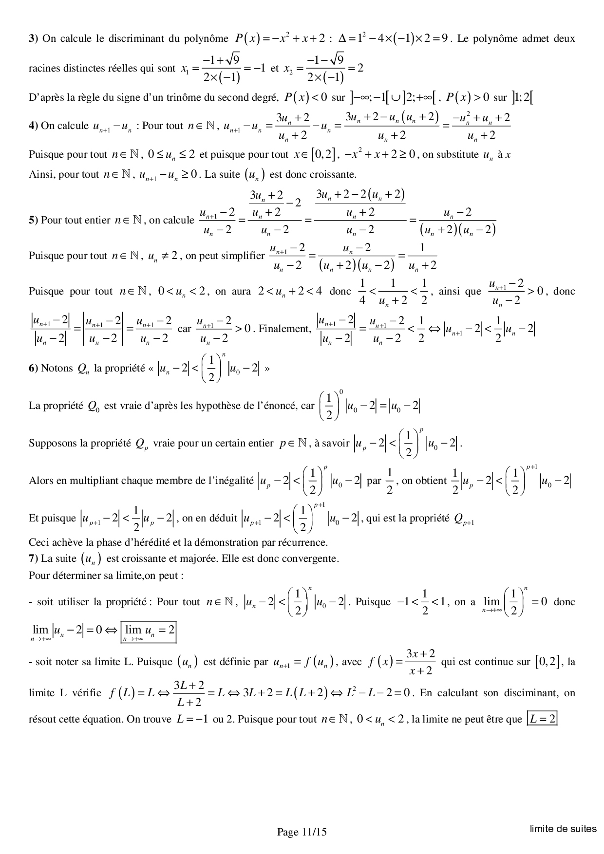 Suites numériques - Corrigé série d'exercices 3 - AlloSchool