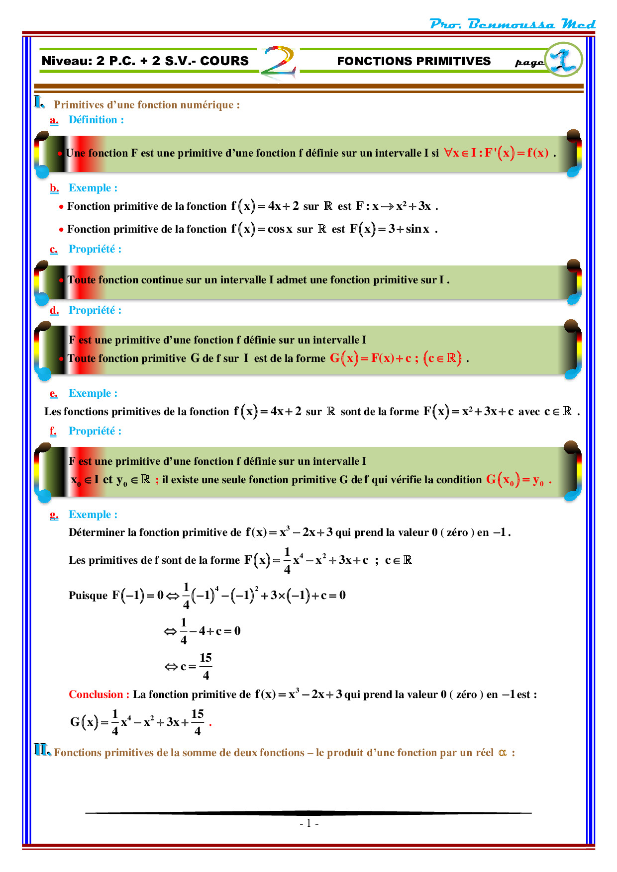 Fonctions primitives - Cours 1 - AlloSchool