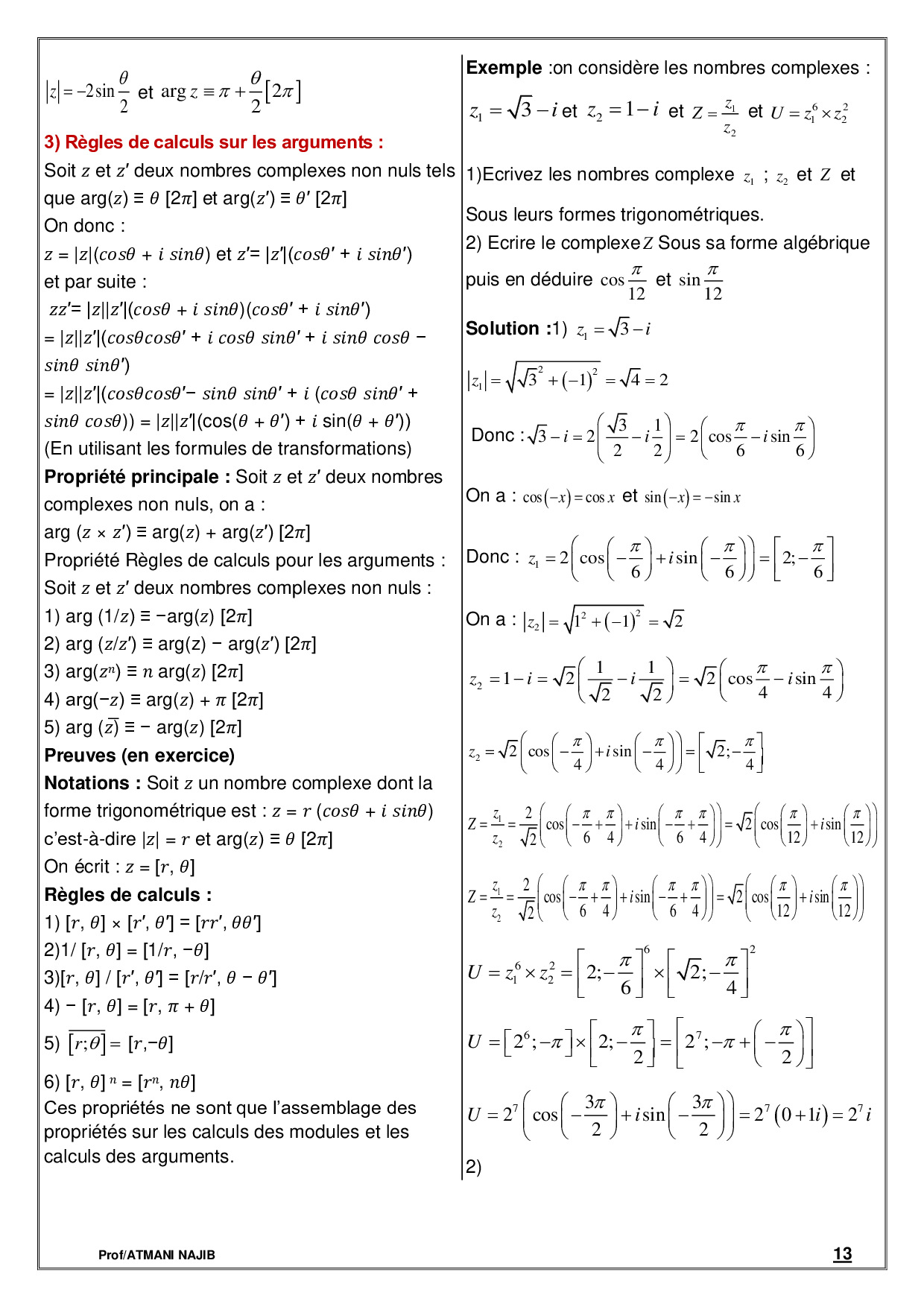 Nombres complexes 1 - Cours et exercices corrigés - AlloSchool