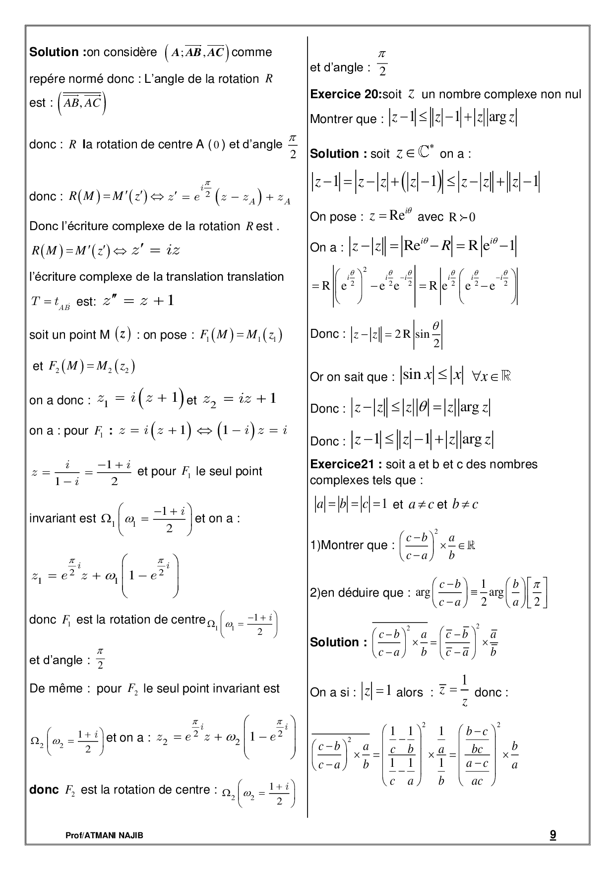 Nombres complexes 2 - Corrigé série d'exercices 1 - AlloSchool