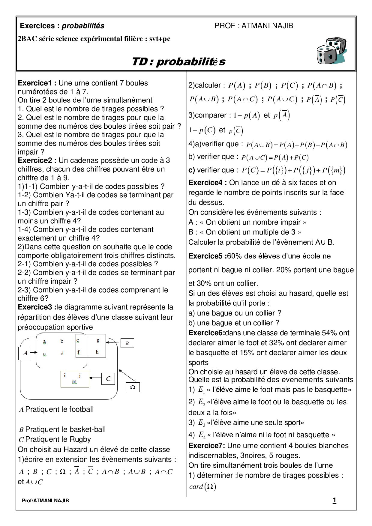 Probabilités - Série d'exercices 1 - AlloSchool