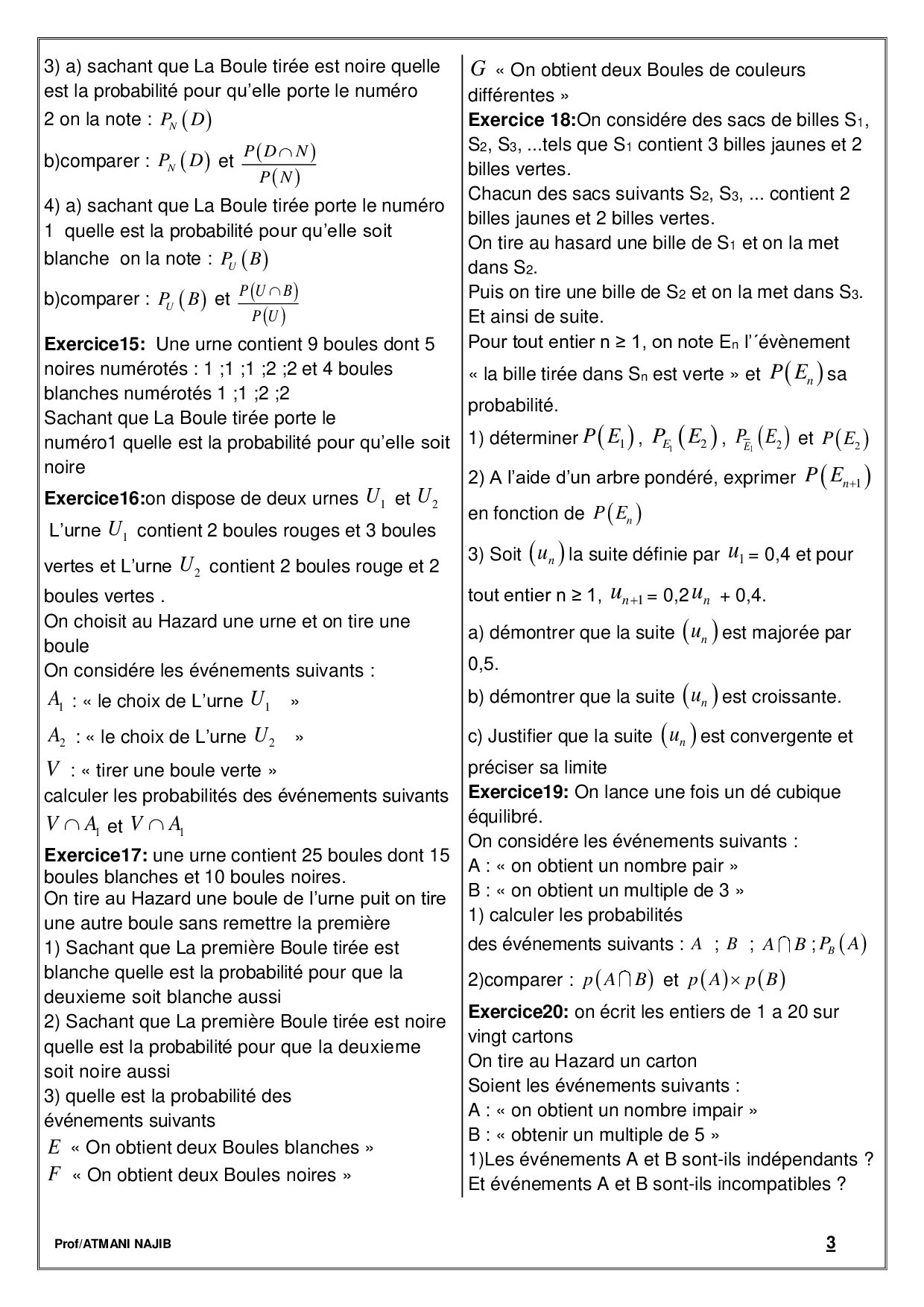 Probabilités - Série d'exercices 1 - AlloSchool